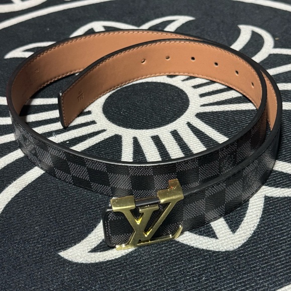 Louis Vuitton | Bags | Louis Vuitton Black Checkered Belt With Gold ...